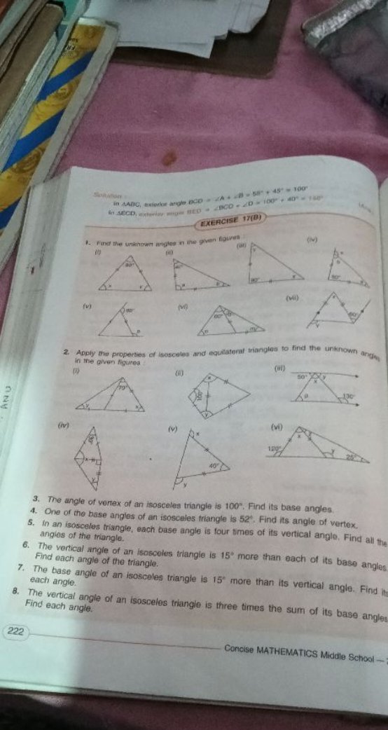 EXERCISE 17(B) Find the unknown angles in the given figures. (i) (ii) (i..