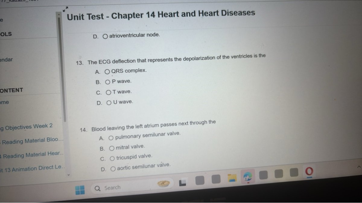Unit Test - Chapter 14 Heart and Heart Diseases The ECG deflection that