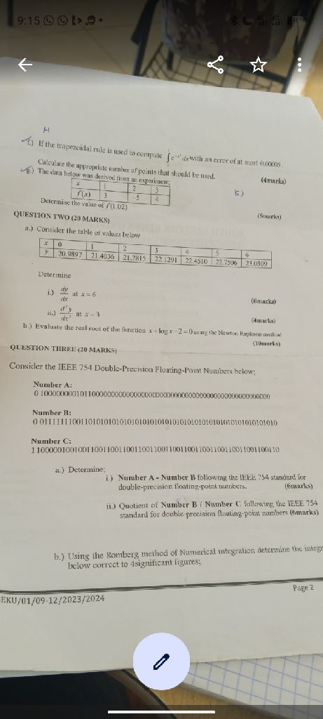 QUESTION ONE a) If the trapezoidal rule is used to compute \int e^{-x^2}..