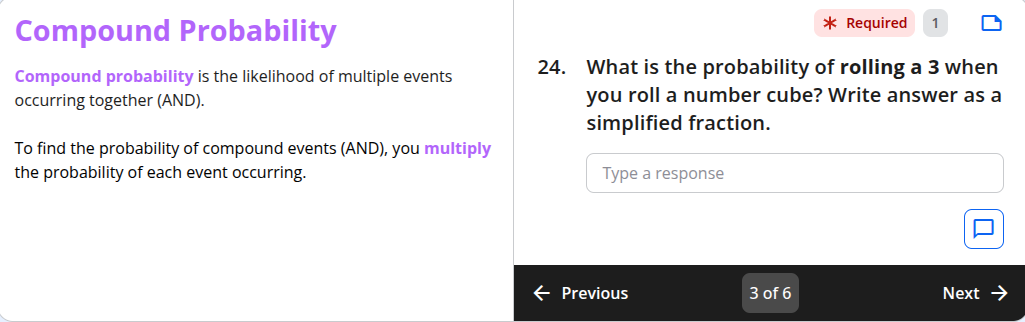 What is the probability of rolling a 3 when you roll a number cube? Write..