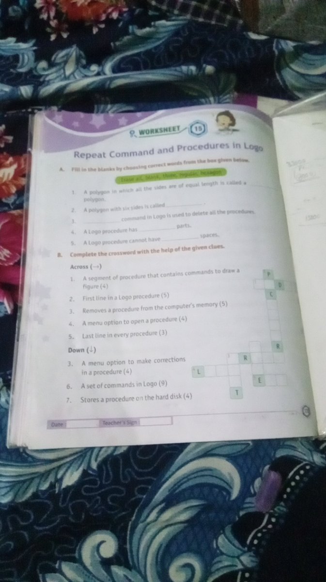 WORKSHEET 15 Repeat Command and Procedures in Logo A. Fill in the blank..