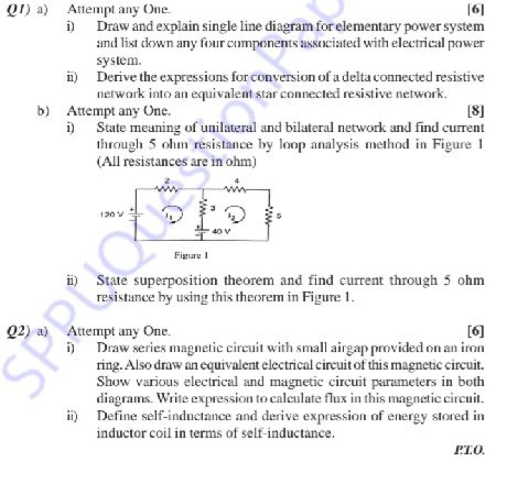 Q1) a) Attempt any One. i) Draw and explain single line diagram for eleme..