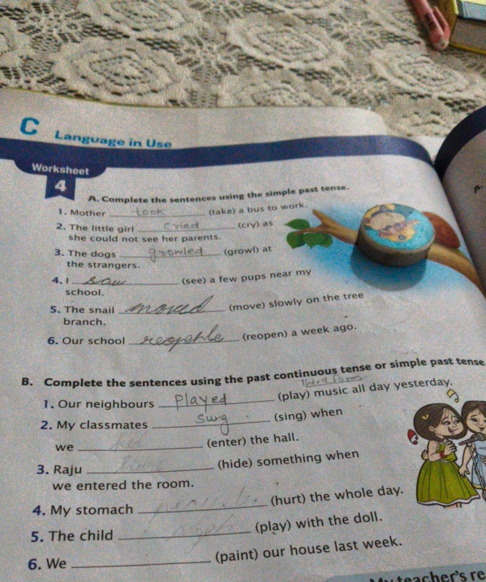 Complete the sentences using the simple past tense. A. Complete the sent..