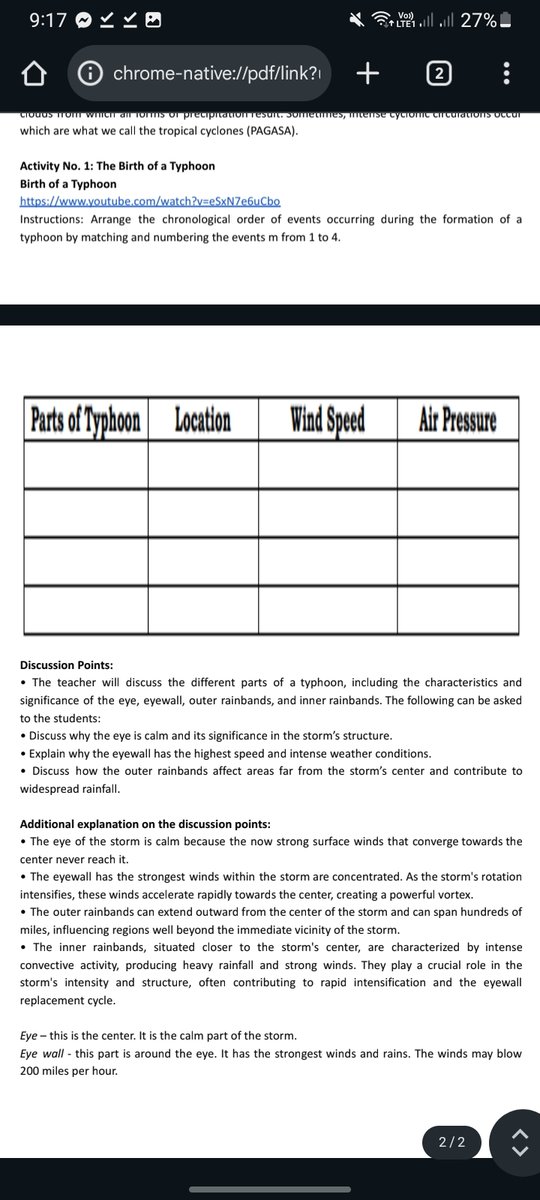 Activity No. 1: The Birth of a Typhoon Birth of a Typhoon Instructions:..
