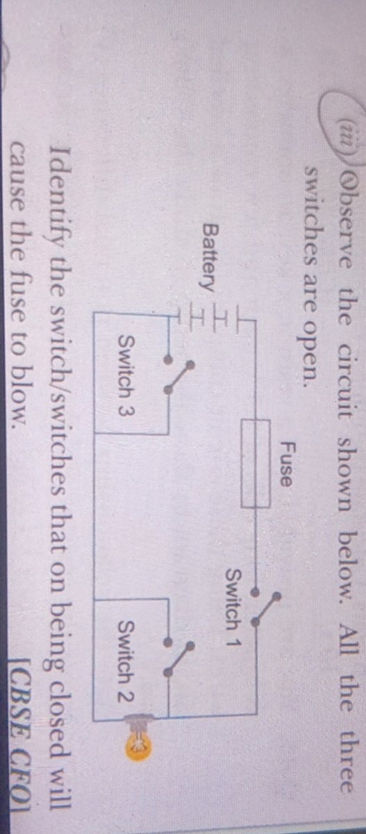 (ii) Observe the circuit shown below. All the three switches are open. D..