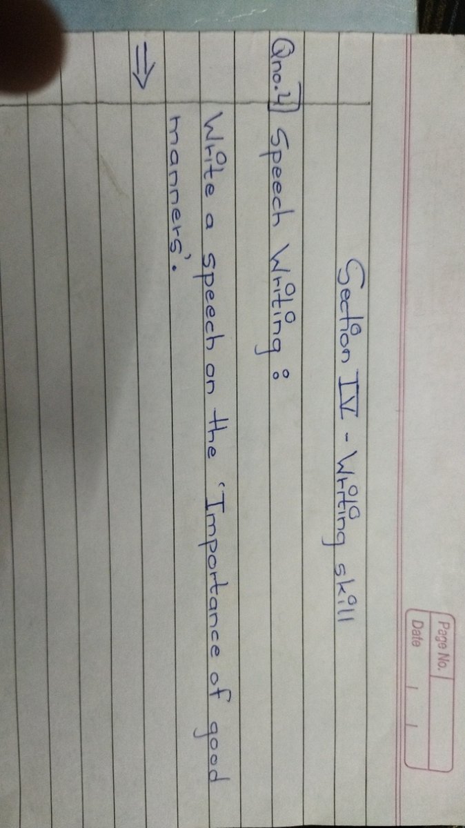 Section IV - Writing skill Qno.4 Speech Writing: Write a speech on the 'I..
