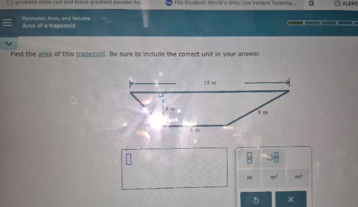 Find the area of this trapezoid. Be sure to include the correct unit in y..