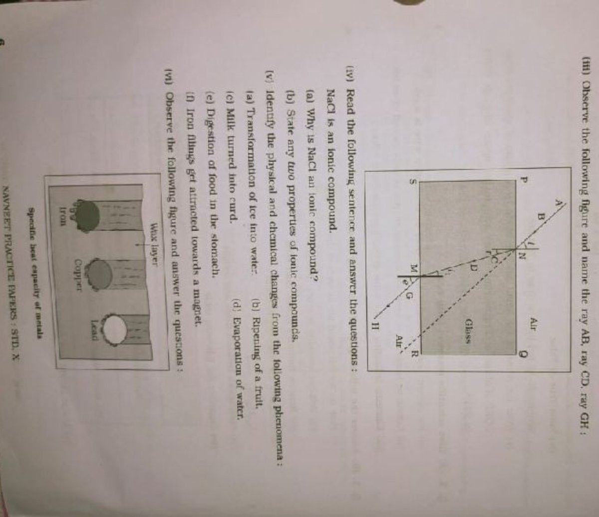 (iii) Observe the following figure and name the ray AB, ray CD, ray GH: