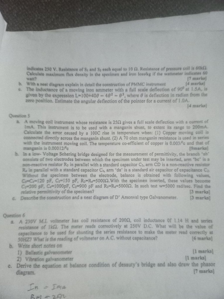 Here are some questions related to electrical measurements and instrument..