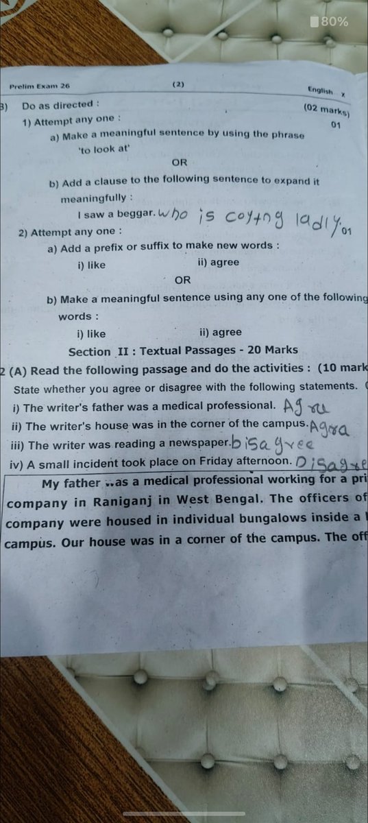 Prelim Exam 26 B) Do as directed: 1) Attempt any one: a) Make a meanin..
