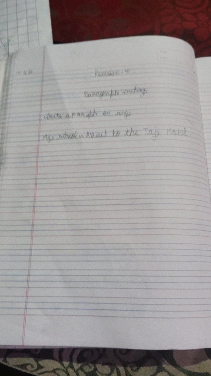 Revision - 4 Paragraph writing Write a paragraph on: My school or A vi..