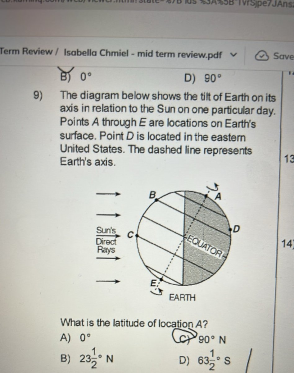 The diagram below shows the tilt of Earth on its axis in relation to the
