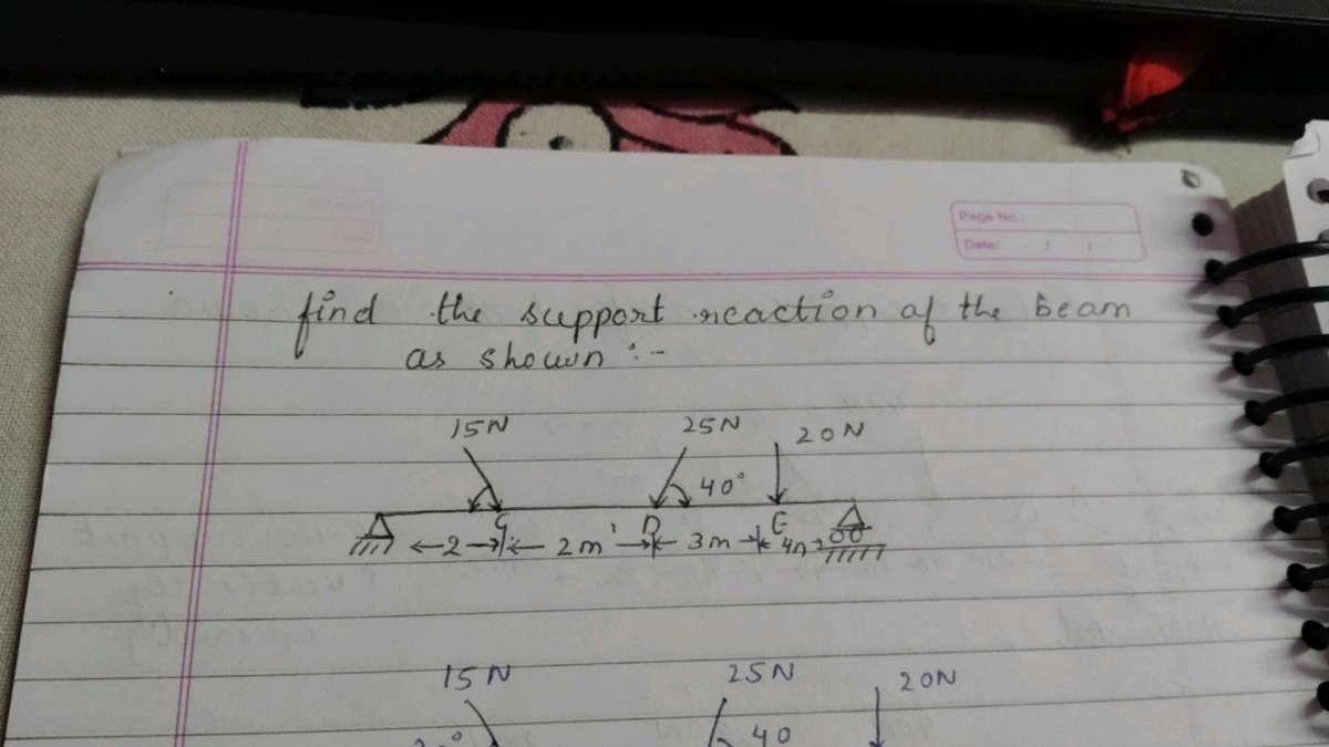 Find the support reaction of the beam as shown: Diagram Description: A b..