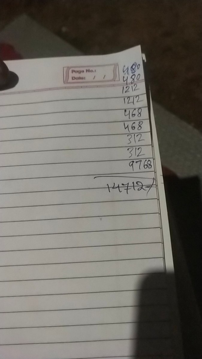 The image shows a list of numbers being added. The numbers are: 480 480 1..