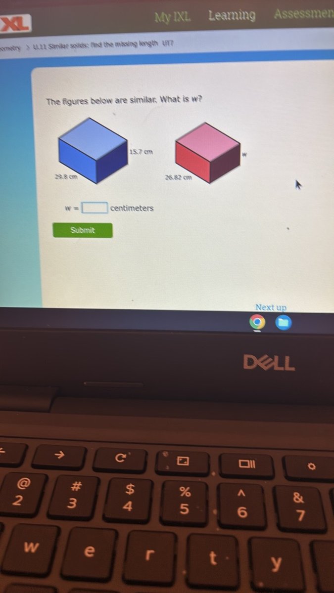 The figures below are similar. What is w? [Diagram of two similar rectan..
