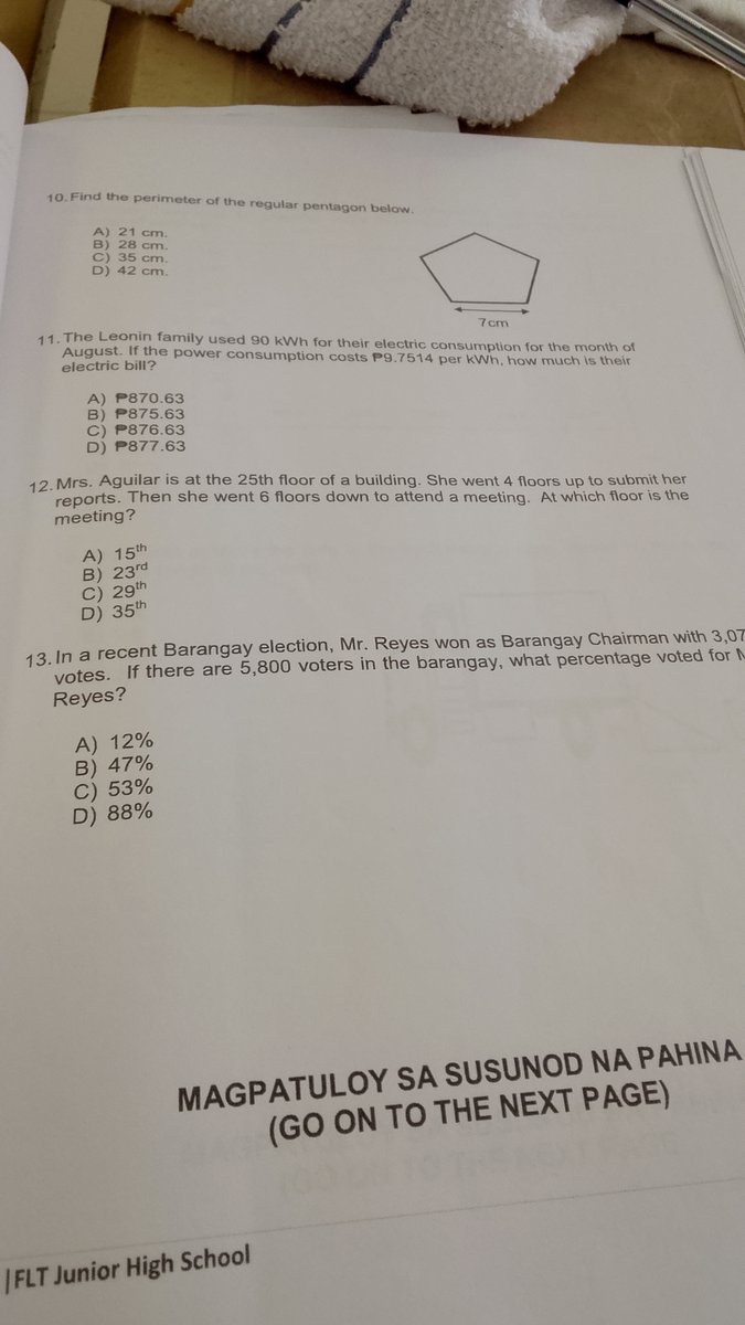Find the perimeter of the regular pentagon below. A) 21 cm. B) 28 cm. C)..