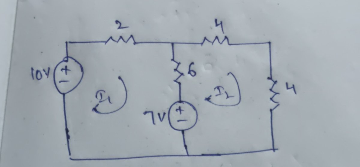 The image shows an electrical circuit diagram with two loops, labeled wit..