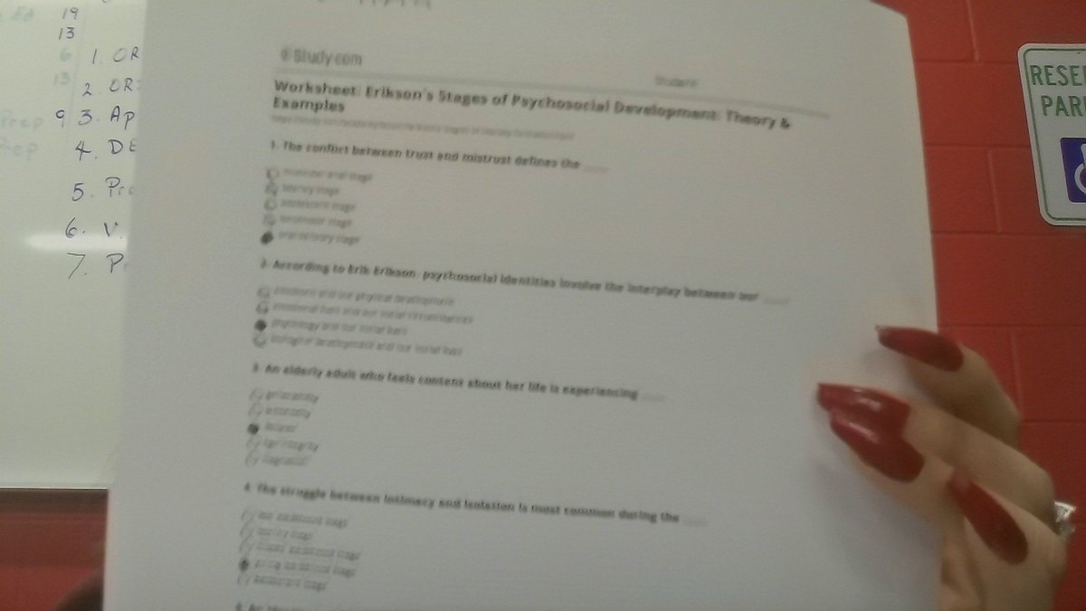 Worksheet: Erikson's Stages of Psychosocial Development Theory & Examples..