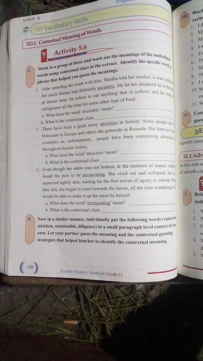 UNIT 5 5D Vocabulary Skills 5D.1. Contextual Meaning of Words. Activity