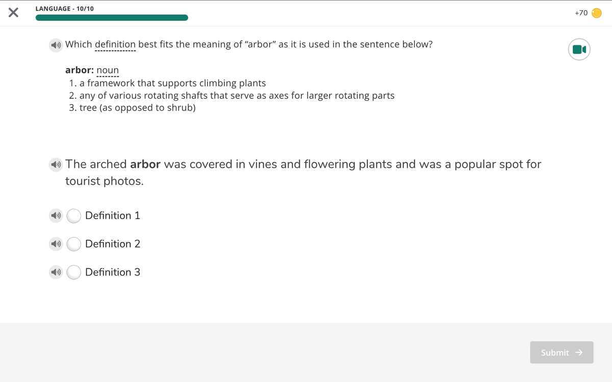 Which definition best fits the meaning of "arbor" as it is used in the se..
