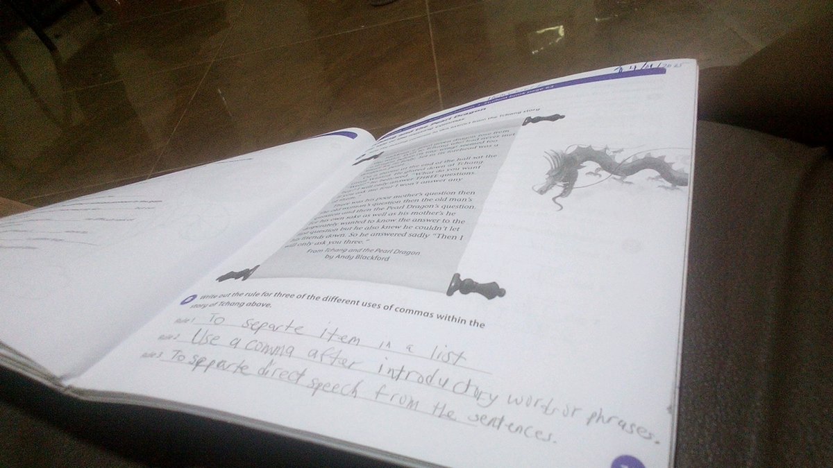 Write out the rule for three of the different uses of commas within the s..