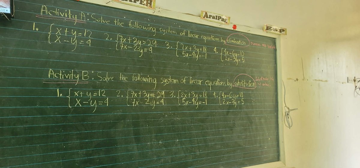 Activity A: Solve the following system of linear equations by elimination..