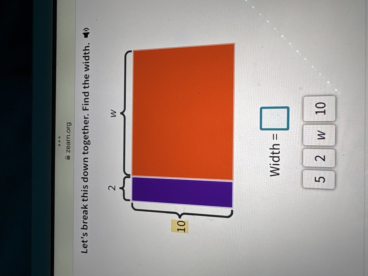 Let's break this down together. Find the width. [Diagram showing two rec..
