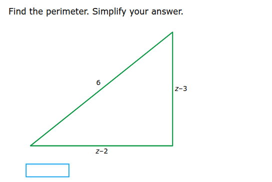 Find the perimeter. Simplify your answer. [Diagram of a right-angled tri..