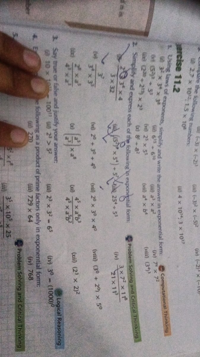 Here are some questions from Exercise 11.2 on exponents: 1. Using laws o..