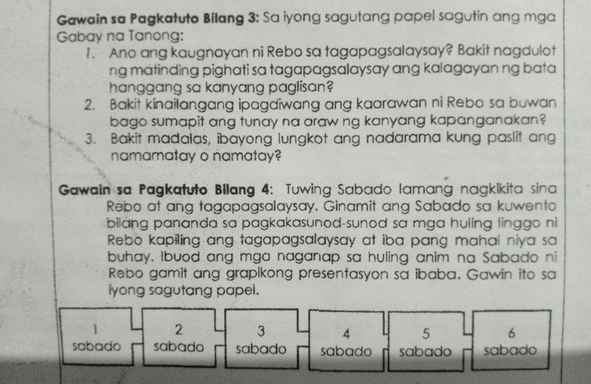 Gawain sa Pagkatuto Bilang 3: Sa iyong sagutang papel sagutin ang mga Gab..