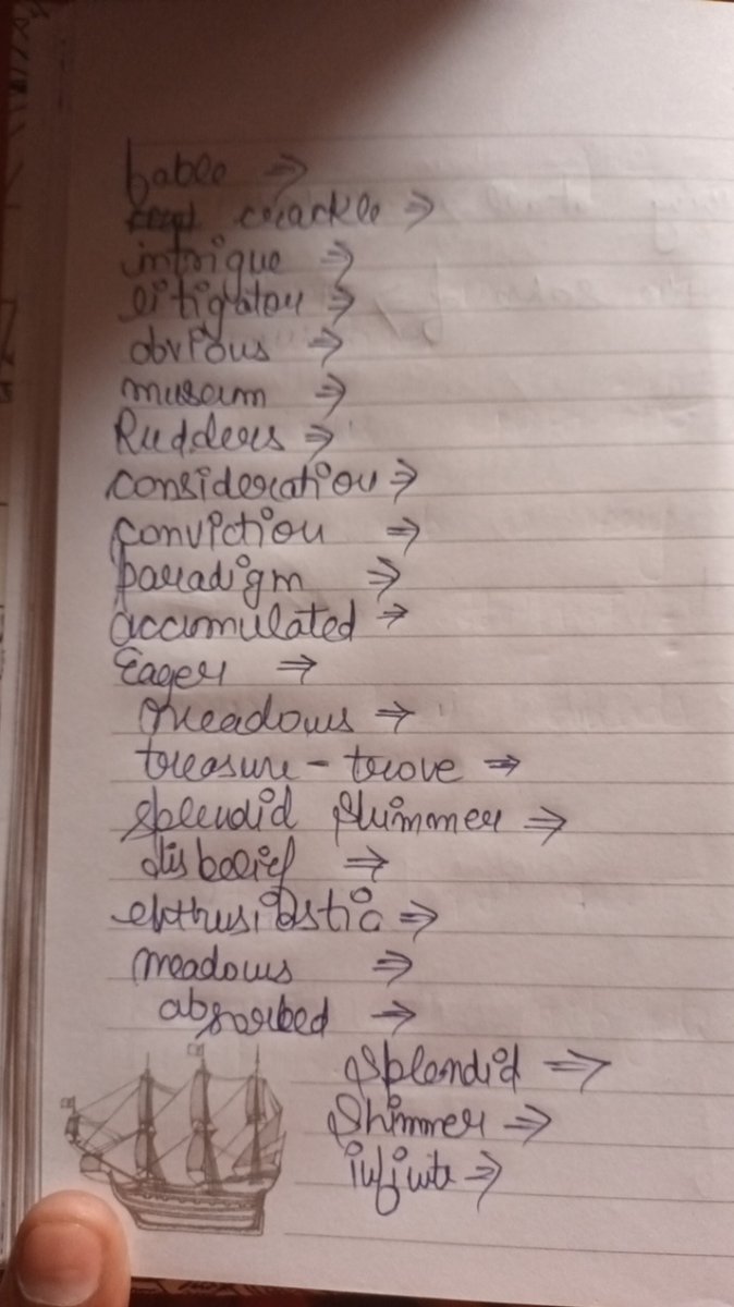 The image contains a list of words, some with arrows next to them, sugges..