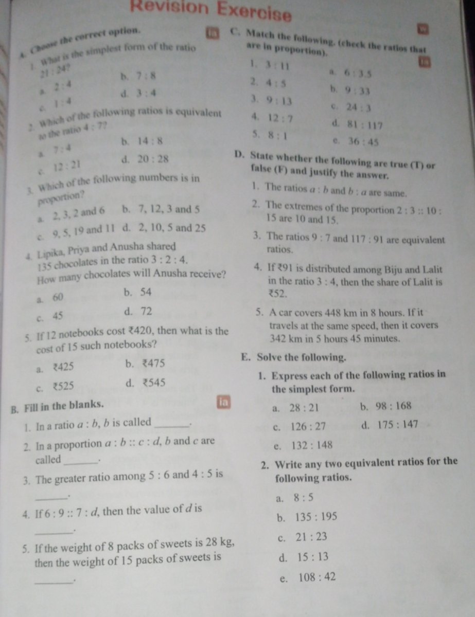 A. Choose the correct option. What is the simplest form of the ratio 21:2..
