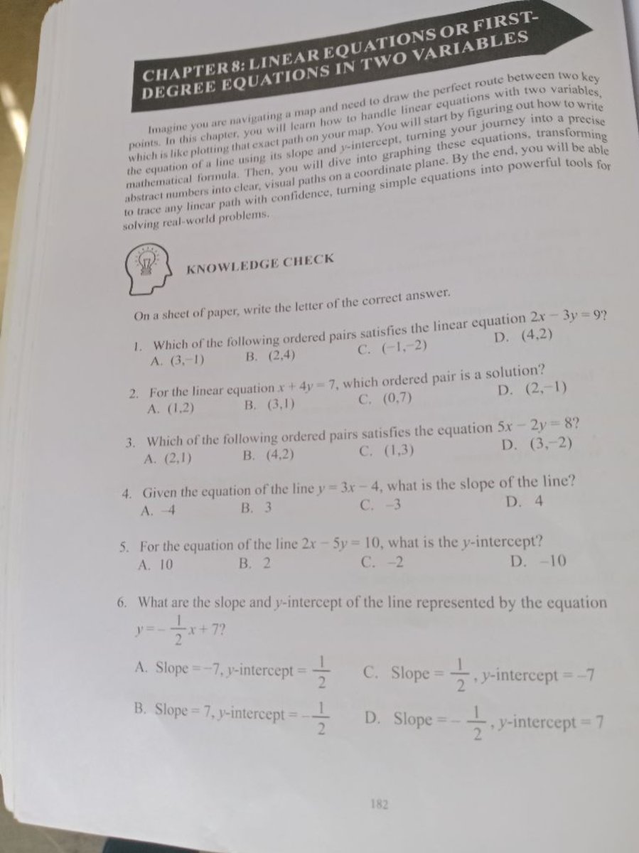 CHAPTER 8: LINEAR EQUATIONS OR FIRST-DEGREE EQUATIONS IN TWO VARIABLES I..