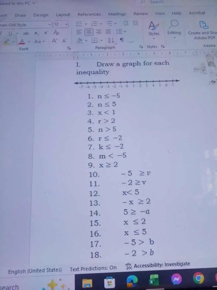 Draw a graph for each inequality: n \le -5 n \le 5 x r > 2 n > 5 r \le