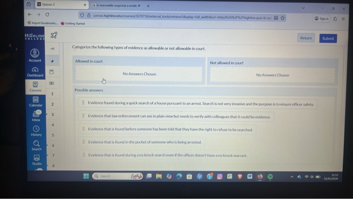 Categorize the following types of evidence as allowable or not allowable