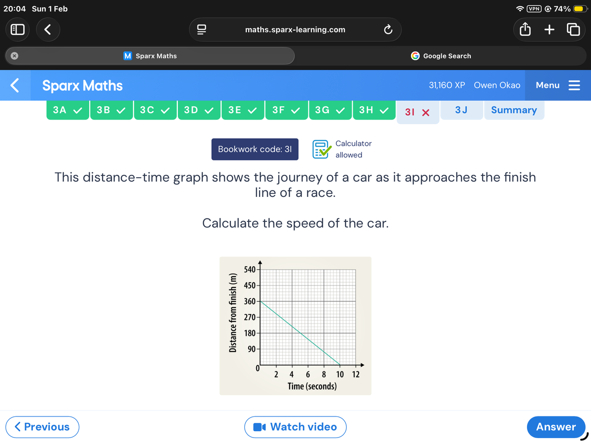 This distance-time graph shows the journey of a car as it approaches the