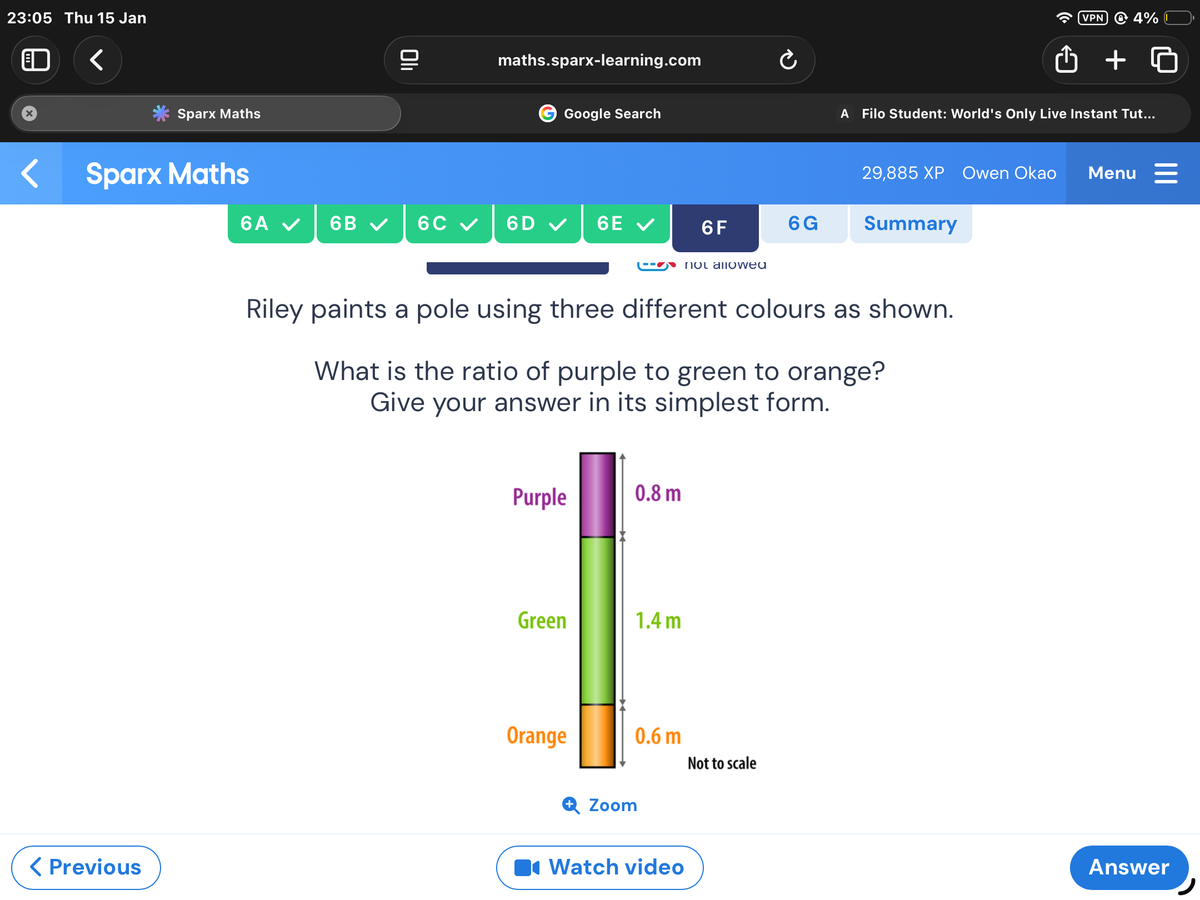 Riley paints a pole using three different colours as shown. What is the