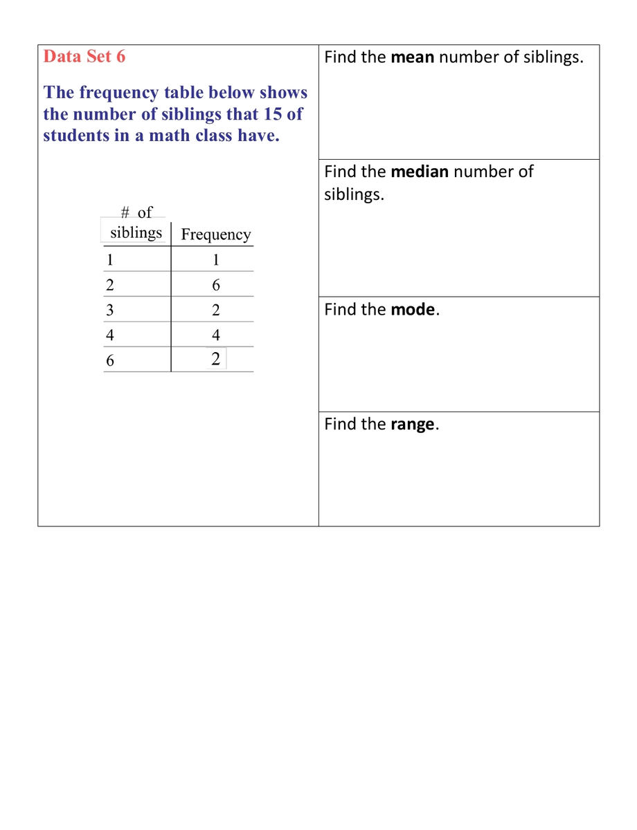 Data Set 6 The frequency table below shows the number of siblings that 1..