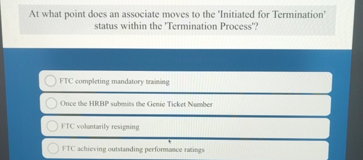 At what point does an associate move to the 'Initiated for Termination' s..