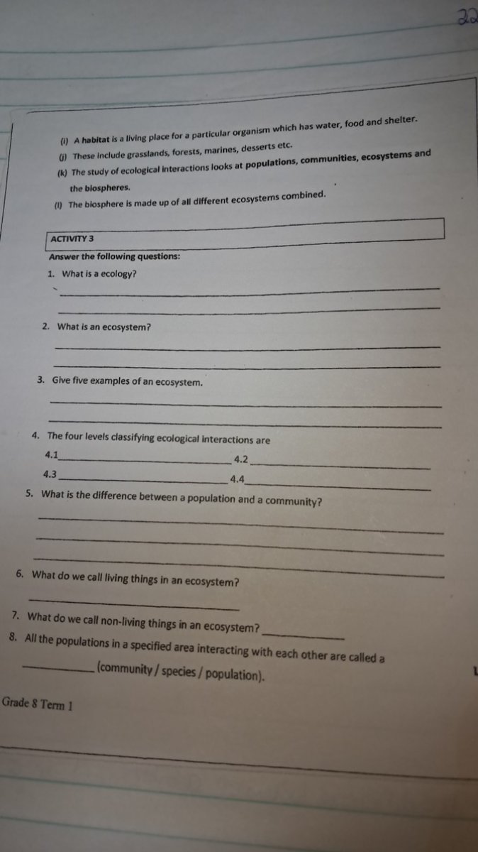 ACTIVITY 3 Answer the following questions: What is ecology? What is an ec..