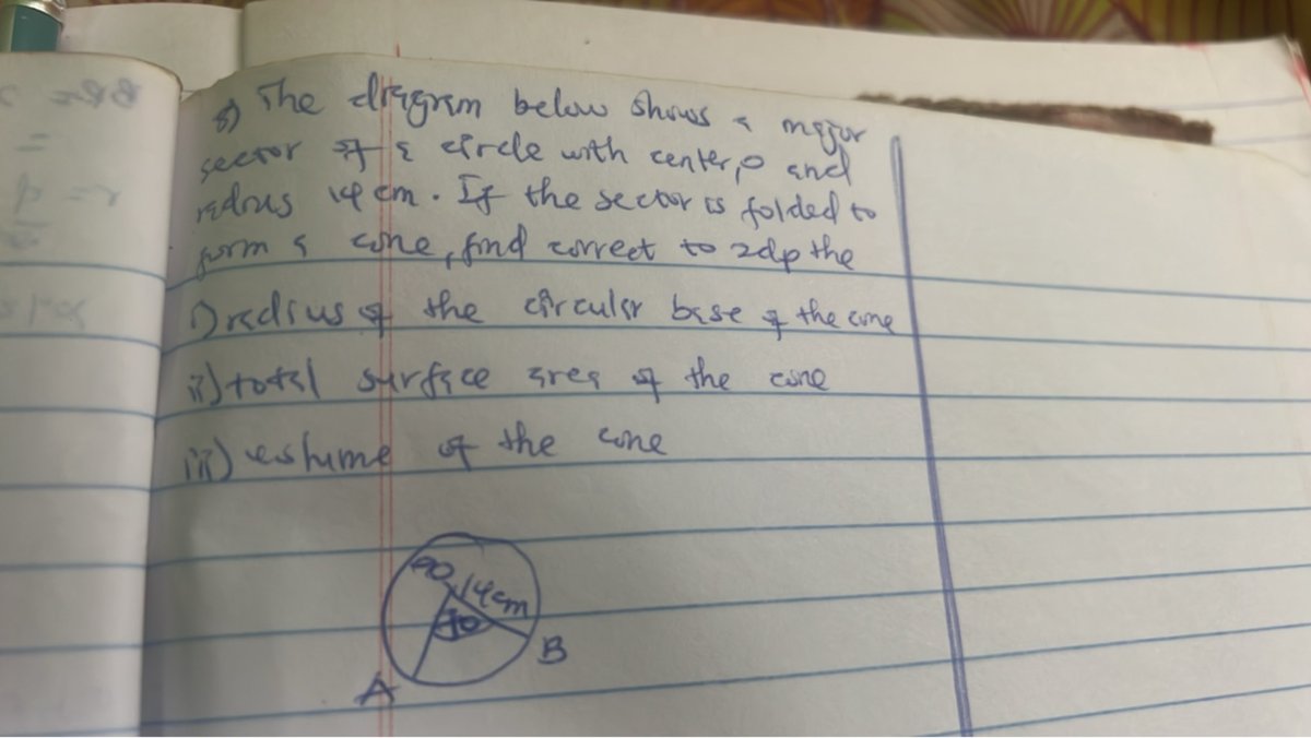 The diagram below shows a major sector of a circle with center O and radi..