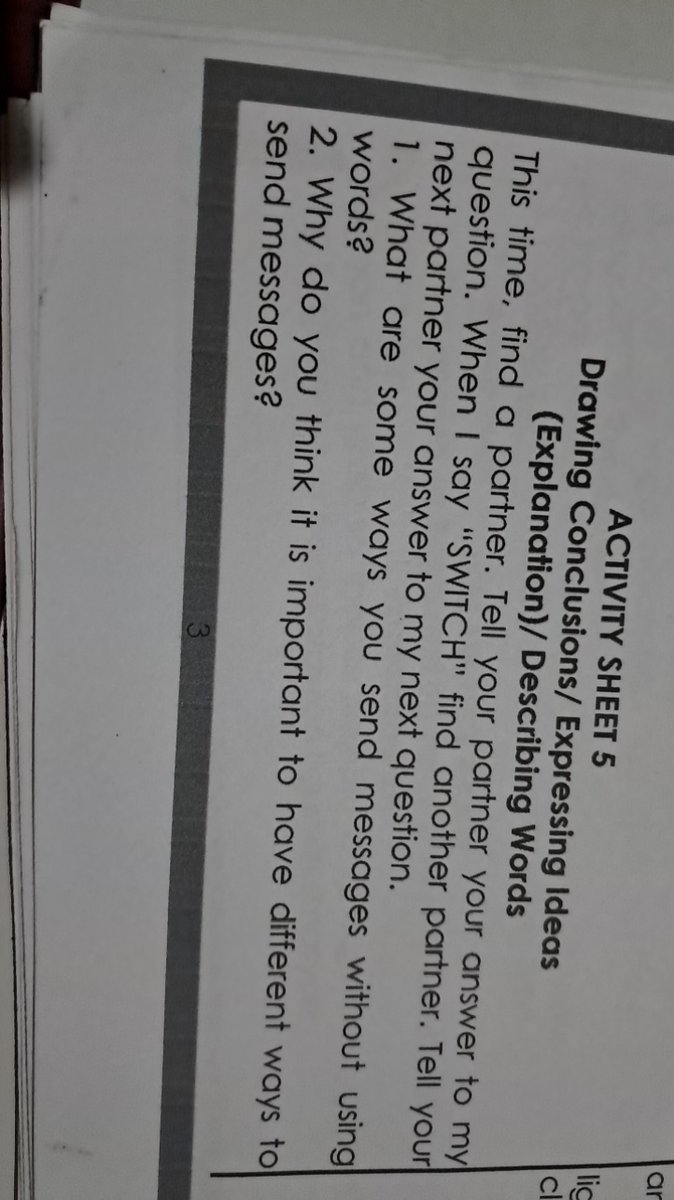 ACTIVITY SHEET 5 Drawing Conclusions/ Expressing Ideas (Explanation)/ Des..