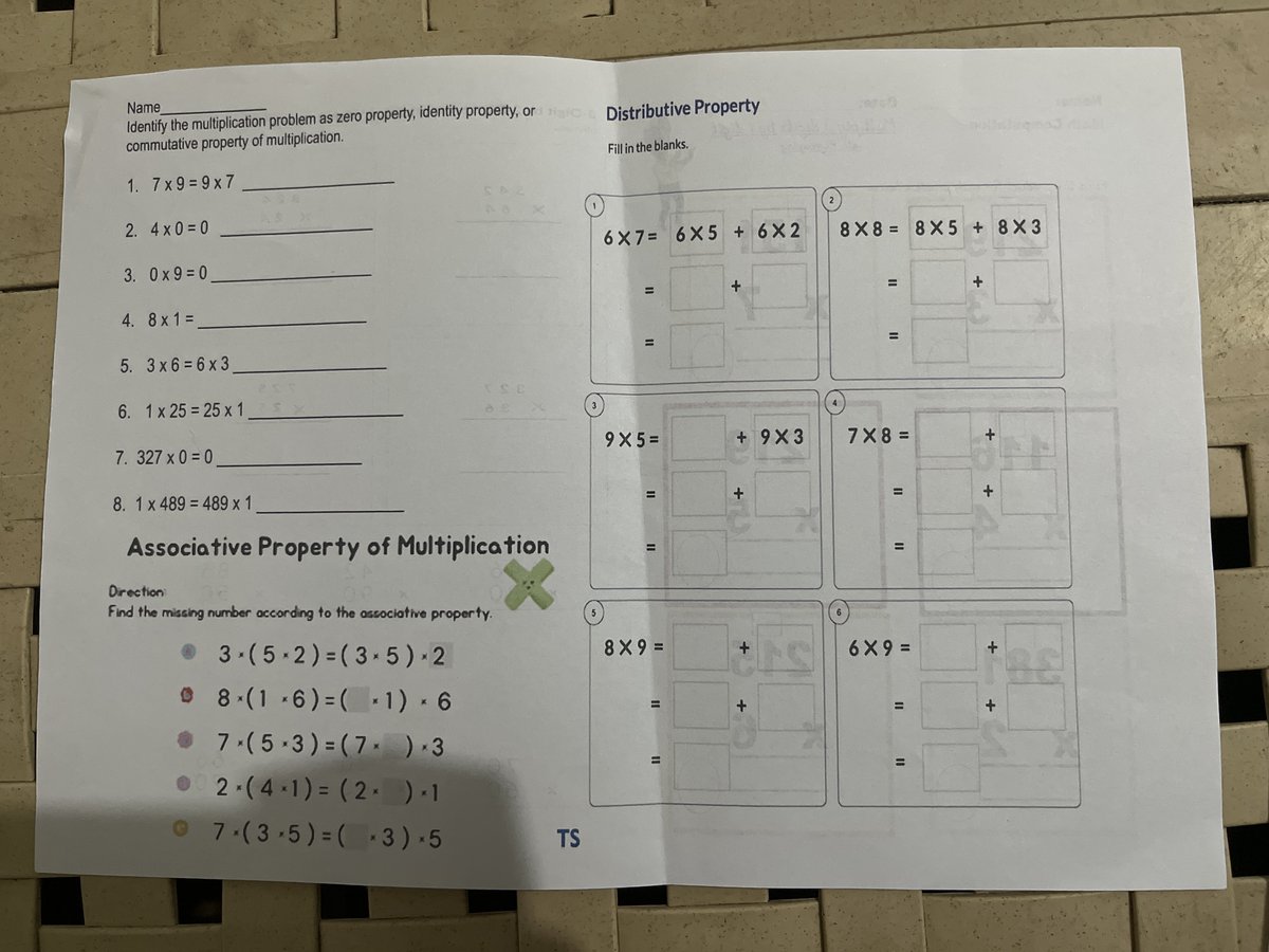 Identify the multiplication problem as zero property, identity property,