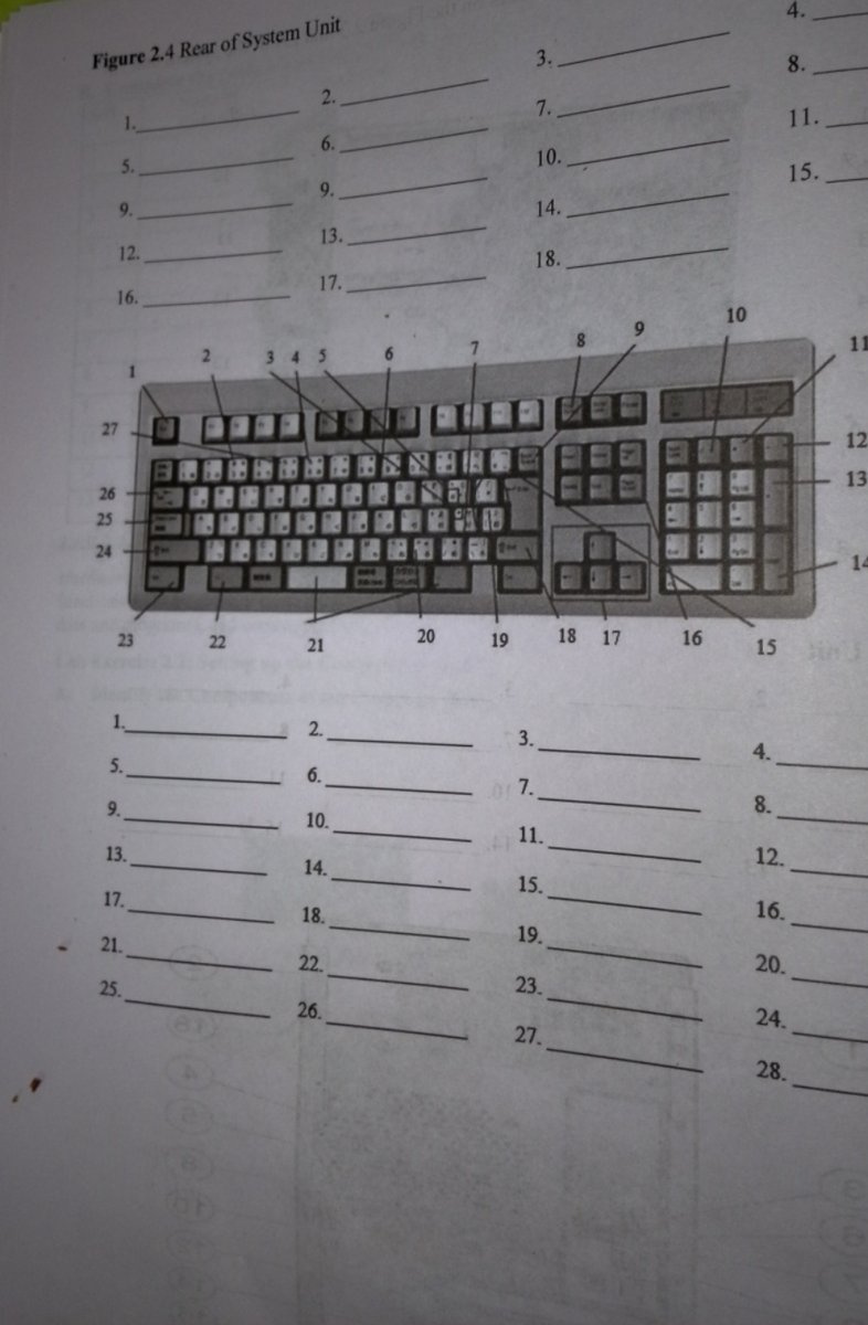 The image provided shows a diagram of a keyboard with various parts numbe..