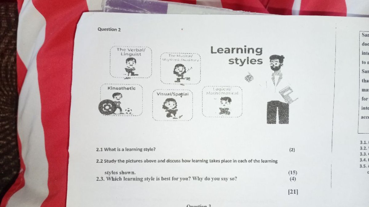 Question 2 Learning styles (Image shows different learning styles: The