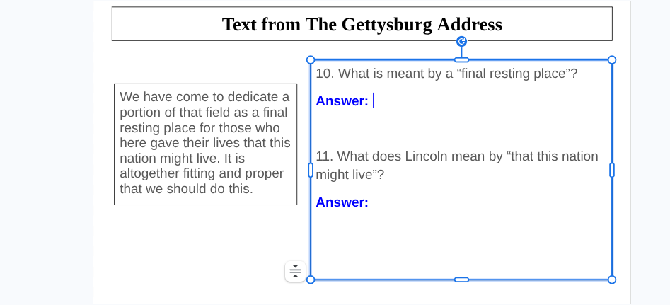 Text from The Gettysburg Address We have come to dedicate a portion of t..