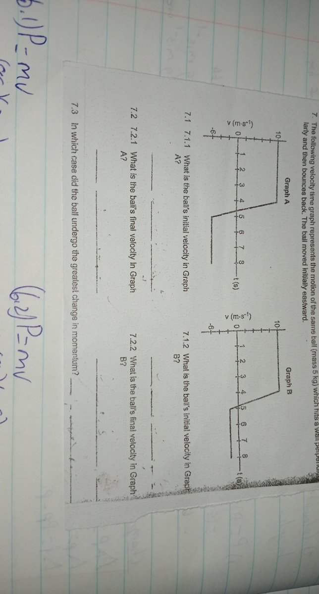 The following velocity time graph represents the motion of the same ball