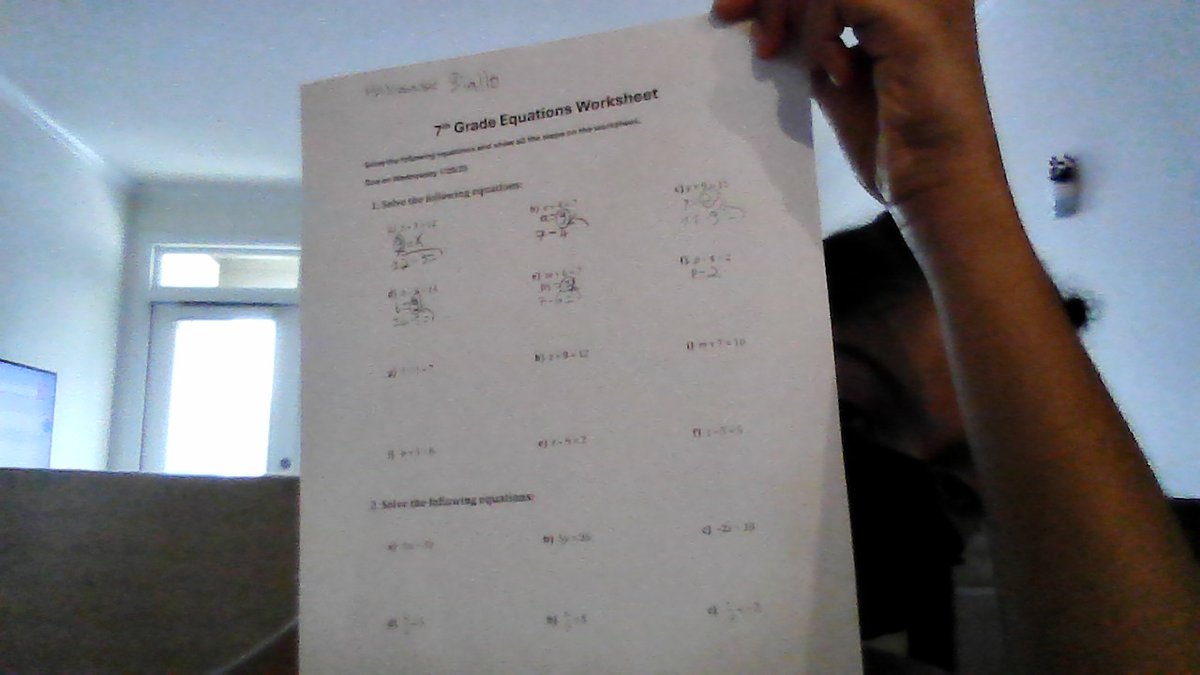 7th Grade Equations Worksheet Solve the following equations: a) x + 6..