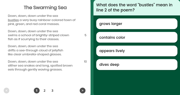 What does the word "bustles" mean in line 2 of the poem? The Swarming Se..