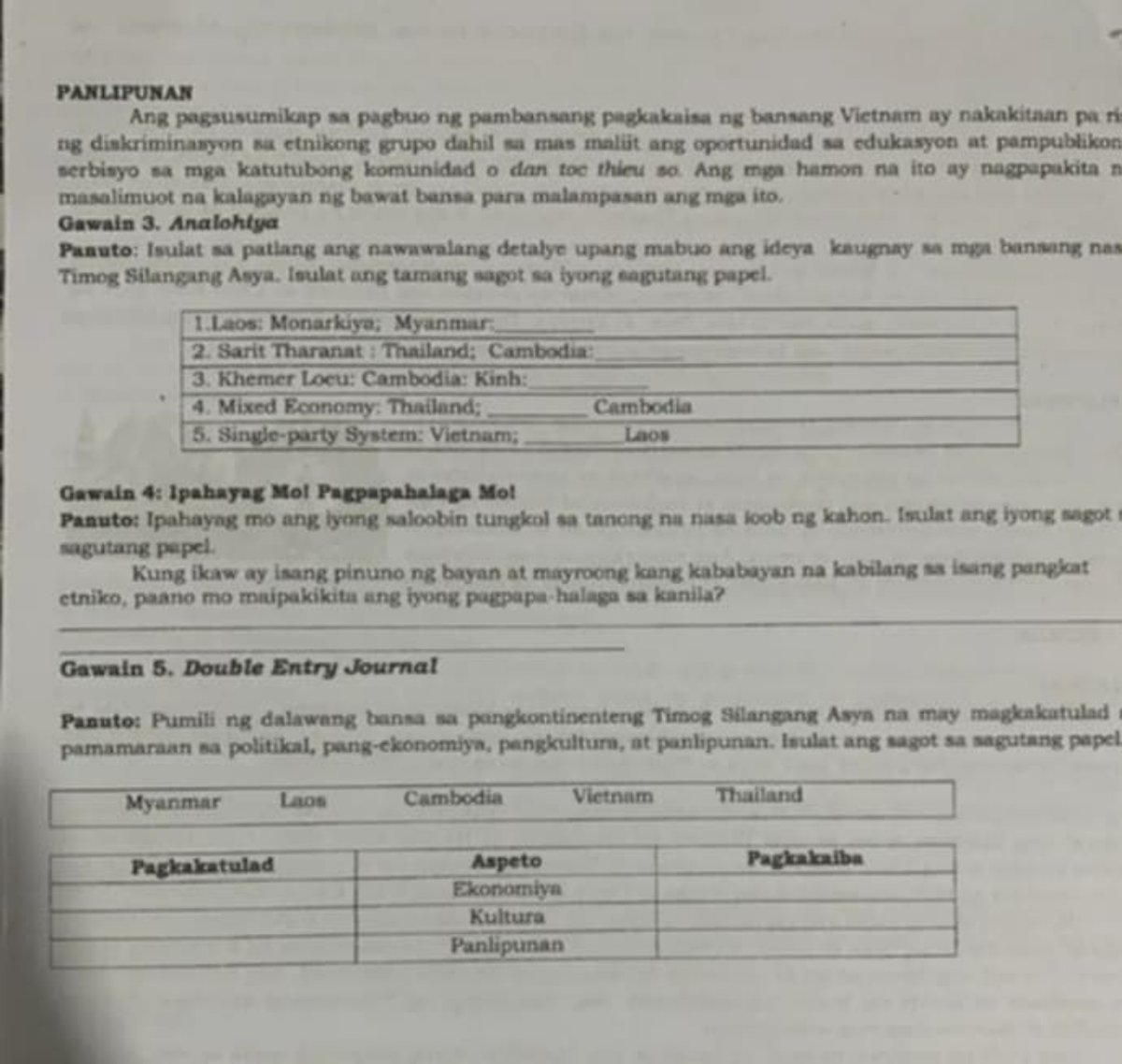 PANLIPUNAN Ang pagsusumikap sa pagbuo ng pambansang pagkakaisa ng bansan..